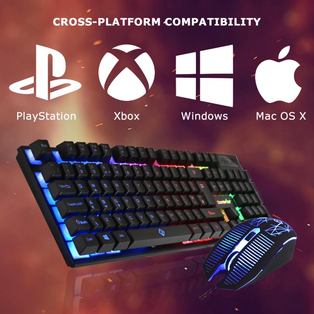 Combrite Raptor USB Keyboard And Mouse Combo Rainbow LED Backlit GKM689 ...